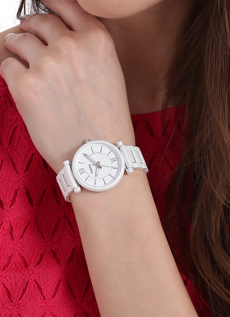 Fossil Carlie Roman Numerals 35mm White Dial Steel Womens Watch Es4401